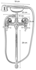 Erga Peri, nástěnná retro vanová baterie s ruční sprchovou soupravou, chromová, ERG-YKA-BW.PERI