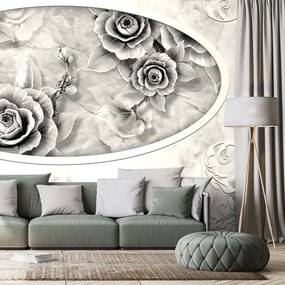 Samolepící tapeta černobílé kamenné růže - 150x100 cm