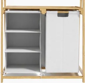 koš na prádlo, objem 83 l, bambus/látka, 70x70x36 cm, přírodní/krémová, Dekorino KP20260028