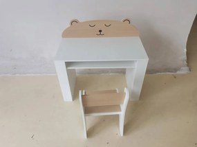 AIYAPLAY dětský stůl se židlí 2dílná dětská sezení s knihovnou a úložným prostorem, design medvěd pro děti 3-8 let, bílé