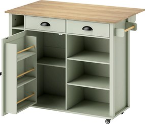 HOMCOM kuchyňský ostrov se skládací pracovní plochou, kuchyňský vozík na kolečkách s 2 zásuvkami, držák na ručníky, světle zelená