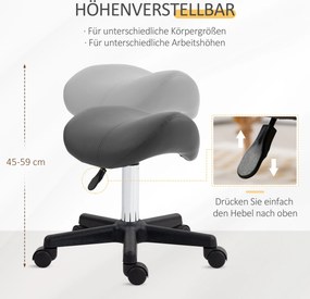 HOMCOM Pojízdná stolička, sedlo ve tvaru sedla, výškově nastavitelná, otočná o 360°, umělá kůže, šedá, 48 x 47 x 45-59 cm