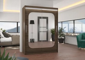 Posuvná skříň se zrcadlem a LED osvětlením CLEVER 150 choco