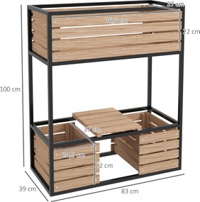 Vyvýšený záhon s truhlíky, odolný proti povětrnostním vlivům, 3 truhlíky, 83 cm x 39 cm x 100 cm, přírodní + černá barva
