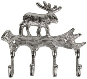 Stříbrný nástěnný věšák s jelenem Brudy - 19*3,5*22cm