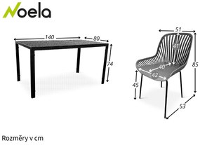 Noela Zahradní jídelní set Viking L + 4x židle GABY šedá