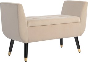 HOMCOM Luxusní sedací lavice Čalouněná lavice s úložným prostorem Područky Truhlicová lavice Sametový polyester kaučukovník Béžová 107 x 42 x 65 cm