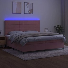Box spring postel s matrací a LED růžová 200x200 cm samet 3136148
