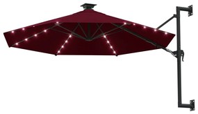 vidaXL Nástěnný slunečník s LED světly a kovovou tyčí 300cm burgundský