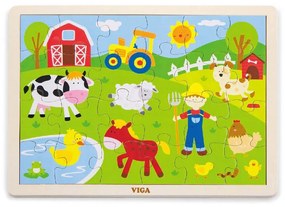 VIGA dětské dřevěné puzzle FARMA zelená