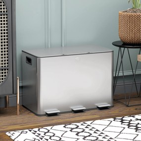 HOMCOM Kuchyňský Koš na Odpady se 3 Přihrádkami 3x10L Nerezový Kuchyňský Koš s Tichými Víky a Odnímatelnými Přihrádkami na Recyklaci Odpadu a Potravi…