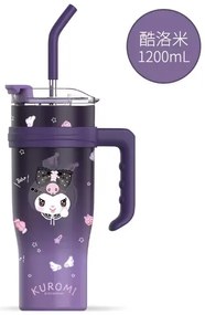 Dětský termohrnek - Hello Kitty, Kuromi, Cinnamoroll, Melody, nerezová ocel s brčkem (1200 ml) Barva: fialová (Kuromi)