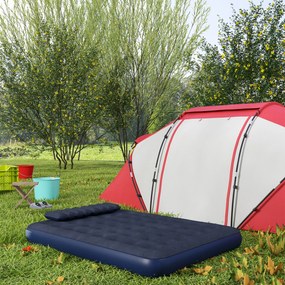 Nafukovací matrace Outsunny Double Air Mattress s ruční pumpou a polštářem, modrá 203x152x22cm pro kempování a hosty