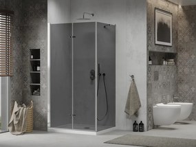 Mexen Lima, sprchový kout se skládacími dveřmi 80 (dveře) x 90 (stěna) cm, 6mm šedé sklo, chromový profil + slim sprchová vanička bílá + chromový sifon, 856-080-090-01-40-4010
