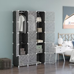 HOMCOM DIY systém polic pro šatníky s 2 velkými a 9 malými kostkami - DIY organizér, botník, úložný regál na knihy a hračky, černý 111 x 47 x 183 cm