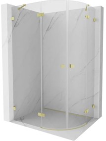 Mexen Lunar, půlkruhový sprchový kout naklápěcí doleva 100 x 80 cm, 8mm čiré sklo, zlatý matný profil, 833-100L-080P-55-00