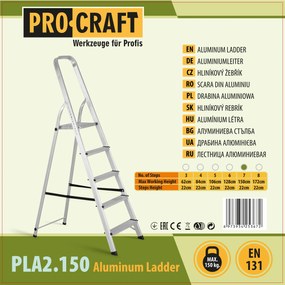 Procraft PLA2.150 - jednostranné hliníkové schůdky, 7 stupňů