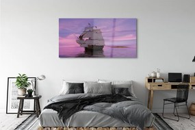 akrylový obraz Fialové nebe ship sea 140x70 cm
