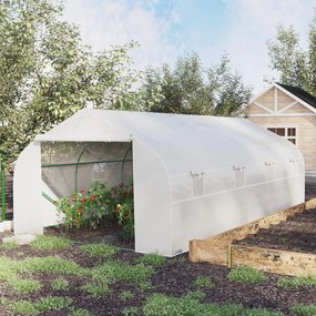 Zahradní skleník Outsunny 6x3x2 m tunelového typu pro pěstování zeleniny se 8 ventilovanými okny a roll-up zipovým vchodem - ocelový bílý