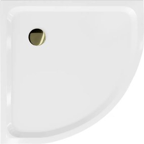 Mexen Flat polokulatá vanička do sprchového koutu slim 100 x 100 cm, Bílá, sifon Zlatá - 41101010G