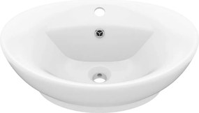 Luxusní umyvadlo přepad oválné matné bílé 58,5 x 39 cm keramika 146932