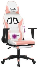 Petromila Masážní herní židle s podnožkou bílá a růžová umělá kůže