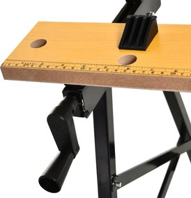 Skládací pracovní stůl DURHAND s hmoždinkami a 2 kličkami jako podpěra s nosností 100 kg, 60,5 x 62,5 x 78,5 cm - Přirozená a Černá