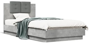 vidaXL Rám postele s čelem a LED osvětlením betonově šedý 100 x 200 cm