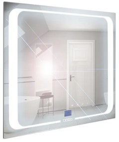Comodo Zrcadlo závěsné s pískovaným motivem a LED osvětlením Nikoletta LED 4 Typ: dotykový vypínač a digitální display s hodinami, Rozměry (cm): 60x65 - (Nikoletta LED 4/60)