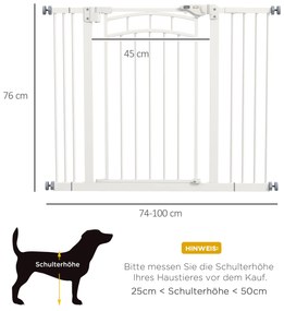 Mřížka na dveře pro psy PawHut 74-100 cm, bariérová mřížka s automatickým zavíráním dvířek bez vrtání pro malé a střední psy | Aosom.de