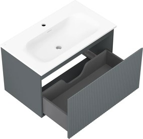 Mexen Rivel, koupelnová skříňka 80 cm s umyvadlem Vela, 1 zásuvka, drážkovaná, grafitová matná/bílá matná, 91A20-08047-1-BF66-W23M01
