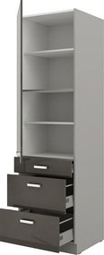 GREY gr | vysoká skříňka 60 DKS-210 3S1F potravinová | UNI DVÍŘKA | 60 cm | PREMIUM BOX | světle šedá/tmavě šedá lesk