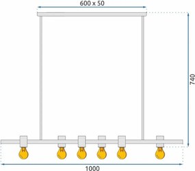 Toolight - Kovová industriální stropní lampa 6xE27 APP480-6CP, černá, OSW-00906