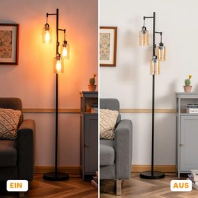 Costway Stojací lampa 164 cm s 3 závěsnými stínidly z jantarového skla a nožním