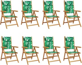 Skládací polohovací křesla 8 ks, zelená látka a masivní dřevo 3214552