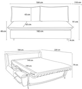 Modrá manšestrová rozkládací pohovka 184 cm Isadora – Bobochic Paris