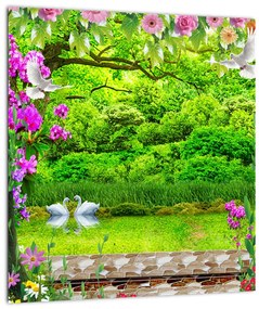 Obraz - Kouzelná zahrada s labutěmi (30x30 cm)