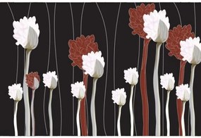 DIMEX | Samolepicí vliesová fototapeta na zeď Rostliny na černém pozadí MA-5-0155 | 375 x 250 cm | červená, bílá, černá
