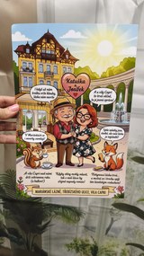 Srdcem darované Veselá osobní ilustrace na přání – Tištěný plakát A4 Varianta grafického zpracování:: Kreslený styl