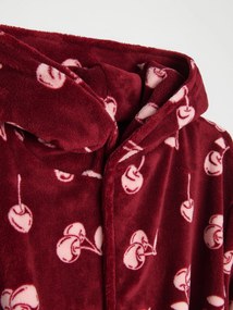 Sinsay - Měkký župan s pásem s motivem třešní - burgundy