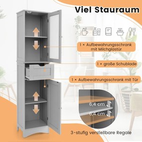 Costway Koupelnová skříňka s 2 dvířky a 1 zásuvkou Volně stojící vysoká, šedá