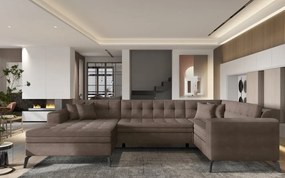 Rozkládací rohová sedačka MONTEGO U (340 x 170) cm – rozkládací lůžko pravý roh hnědá