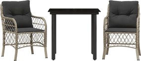 3dílný bistro set s poduškami světle šedý polyratan 3212173