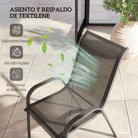 Outsunny Sada 4 Zahradních Židlí pro Exteriér Stohovatelné Terasové Židle s Prodyšnou Tkaninou Ocelový Rám Područky a Vysoké Opěradlo 54x71x93 cm Čer…