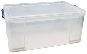 Plastový úložný box s víkem na klip, průhledný, 64 l