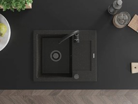 Mexen Enzo, granitový dřez 576x465x174 mm, 1-komorový, černá-zlatá metalíza s černým sifonem, 6506571005-75-B