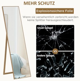 HOMCOM Stojací zrcadlo s dřevěnou strukturou Zrcadlo v plné délce Toaletní zrcadlo Make-up zrcadlo Stříbrná světle hnědá 40 x 35 x 147 cm do ložnice …