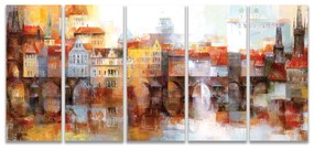 Malvis ® Obraz snové pražské panoráma - oranžové Velikost (šířka x výška): pětidílný obdélník - 100x45 cm