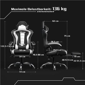Herní židle Yaheetech – bílá (267018785061)