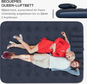 Nafukovací matrace Outsunny Double Air Mattress s ruční pumpou a polštářem, modrá 203x152x22cm pro kempování a hosty | Aosom.de